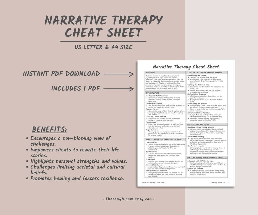 Narrative Therapy Cheat Sheet: Counseling Reference Guide (PDF) - Etsy