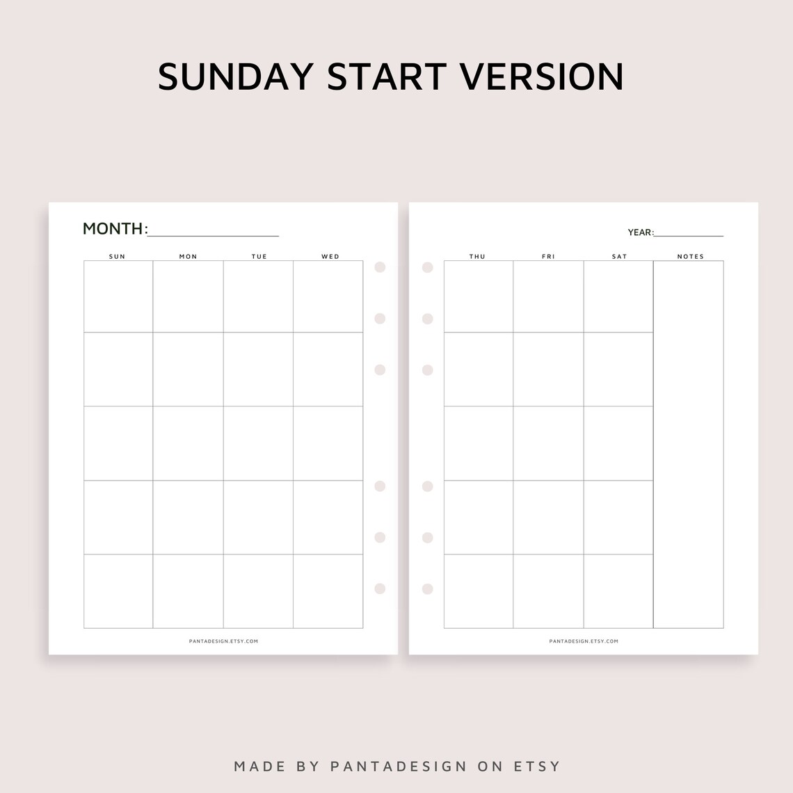 Undated Monthly Calendar, Month on Two Pages, Blank Calendar Page ...
