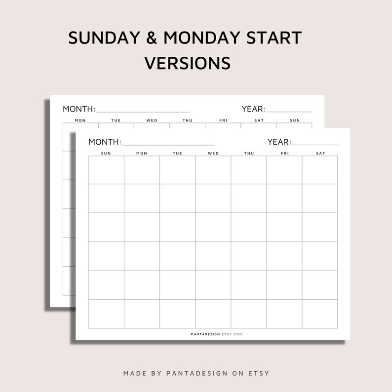 Undated Monthly Calendar, Blank Calendar Page, Printable & Fillable ...