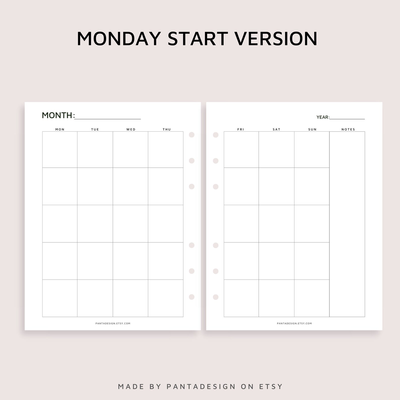 Undated Monthly Calendar, Month on Two Pages, Blank Calendar Page ...
