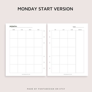 Undated Monthly Calendar, Month on Two Pages, Blank Calendar Page ...