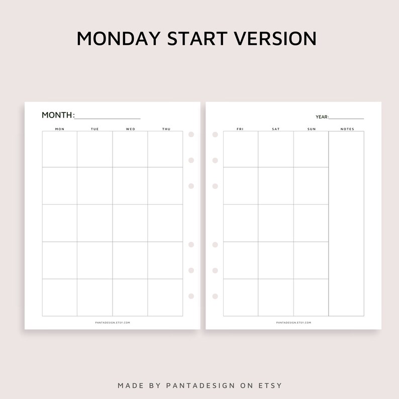 Undated Monthly Calendar, Month on Two Pages, Blank Calendar Page ...