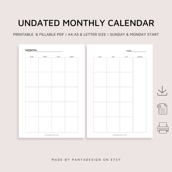 Two Page Blank Calendar - Etsy