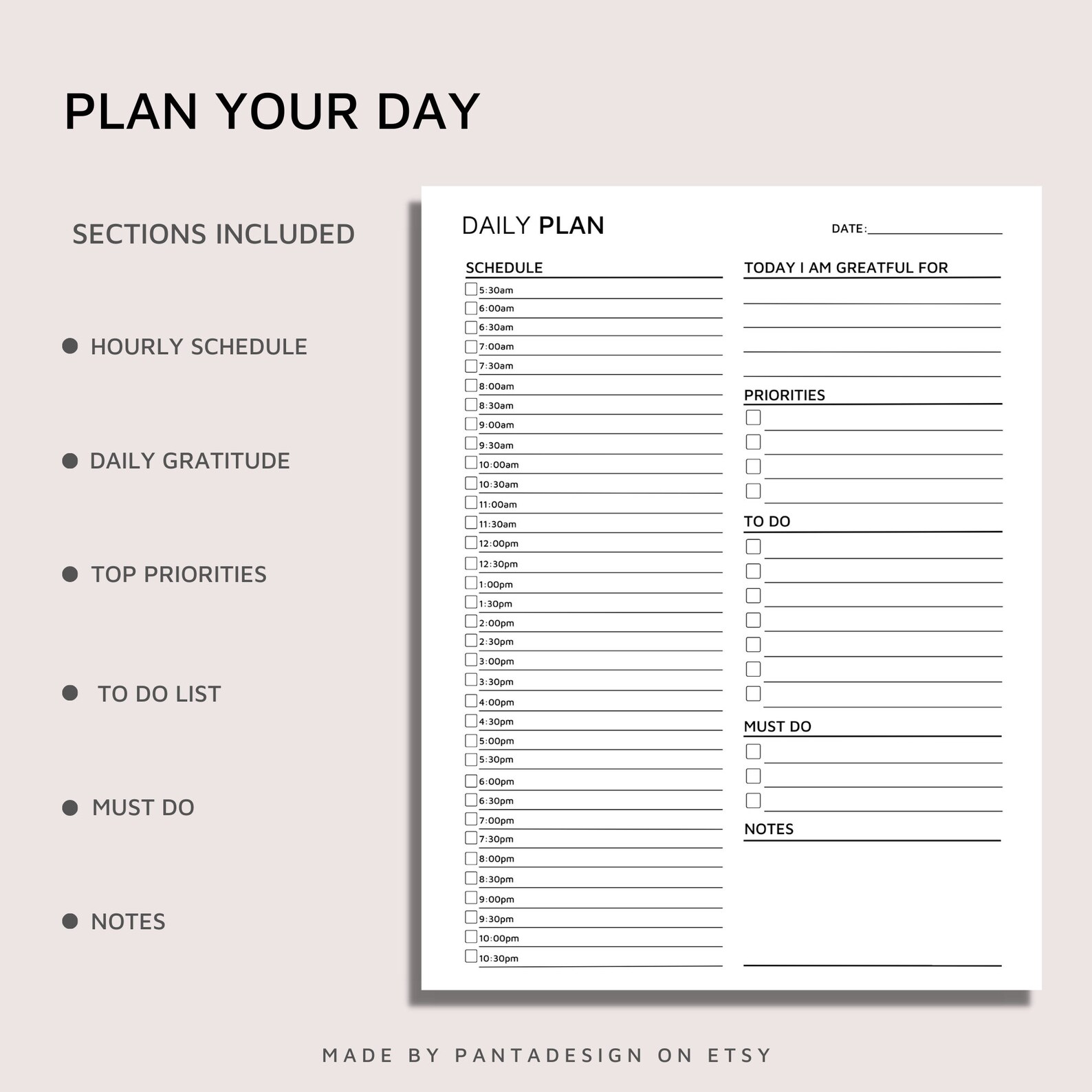 Printable Daily Planner, Daily to Do List, Productivity Planner, Daily ...