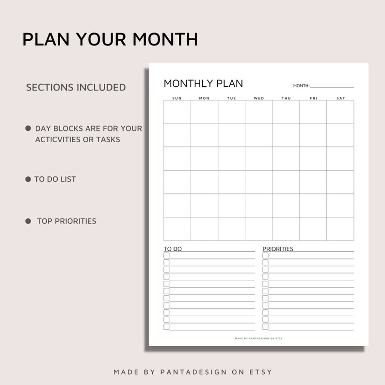 Monthly Planner Printable,productivity Planner,monthly to Do List ...