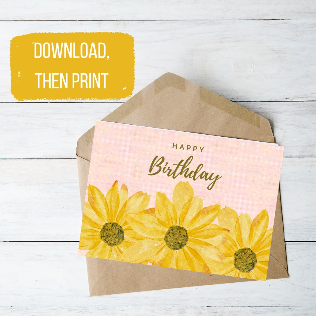 Sunflower Happy Birthday Card Digital - Etsy