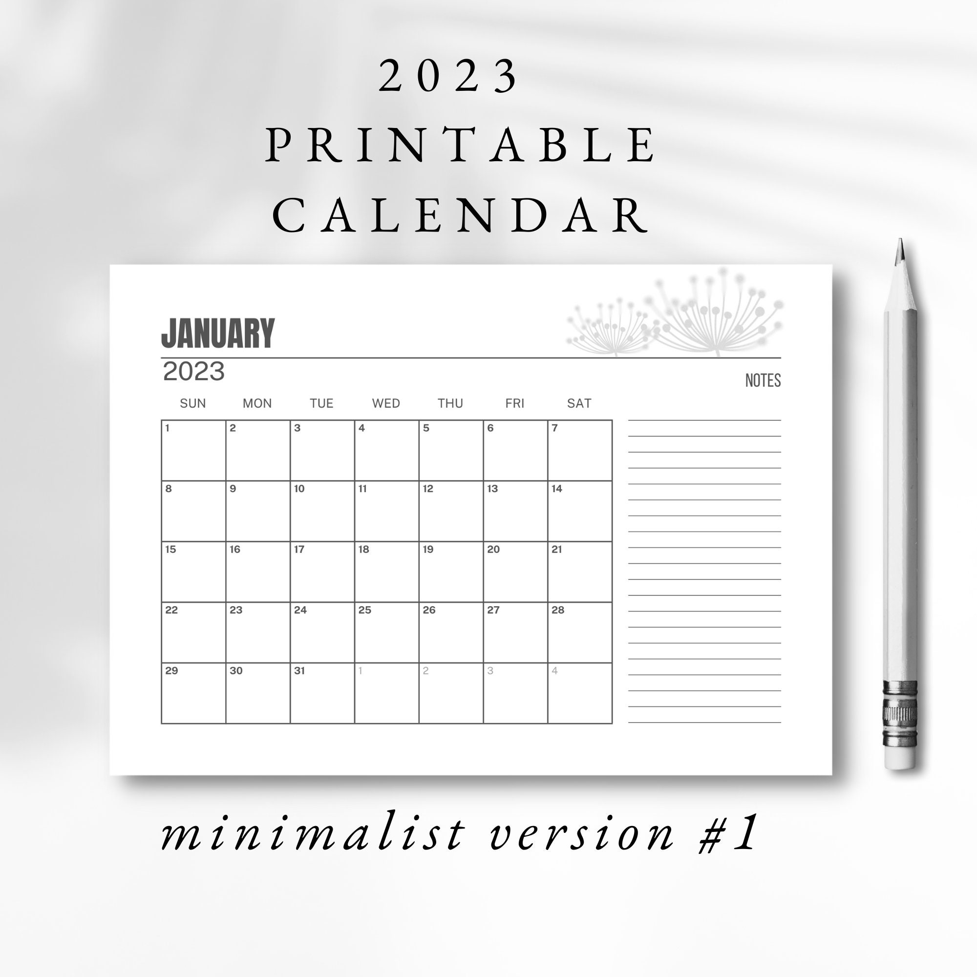 2023 Printable Calendar, Monthly Calendar, Minimalist, Clean, Simple ...
