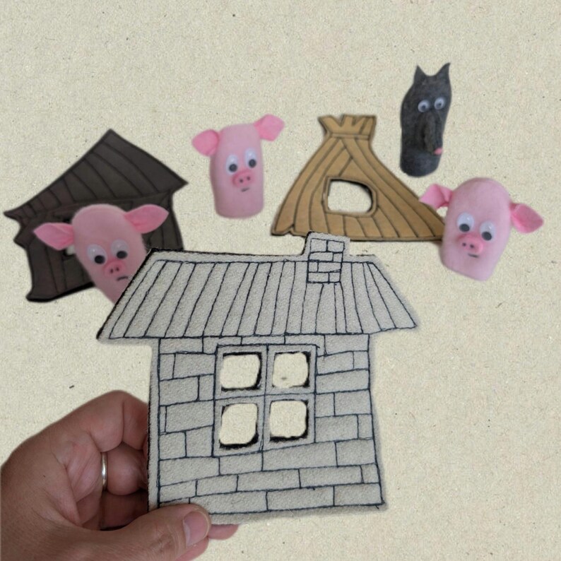 Three Little Pigs & Wolf Finger Puppet Set – Handmade From Fabric ...