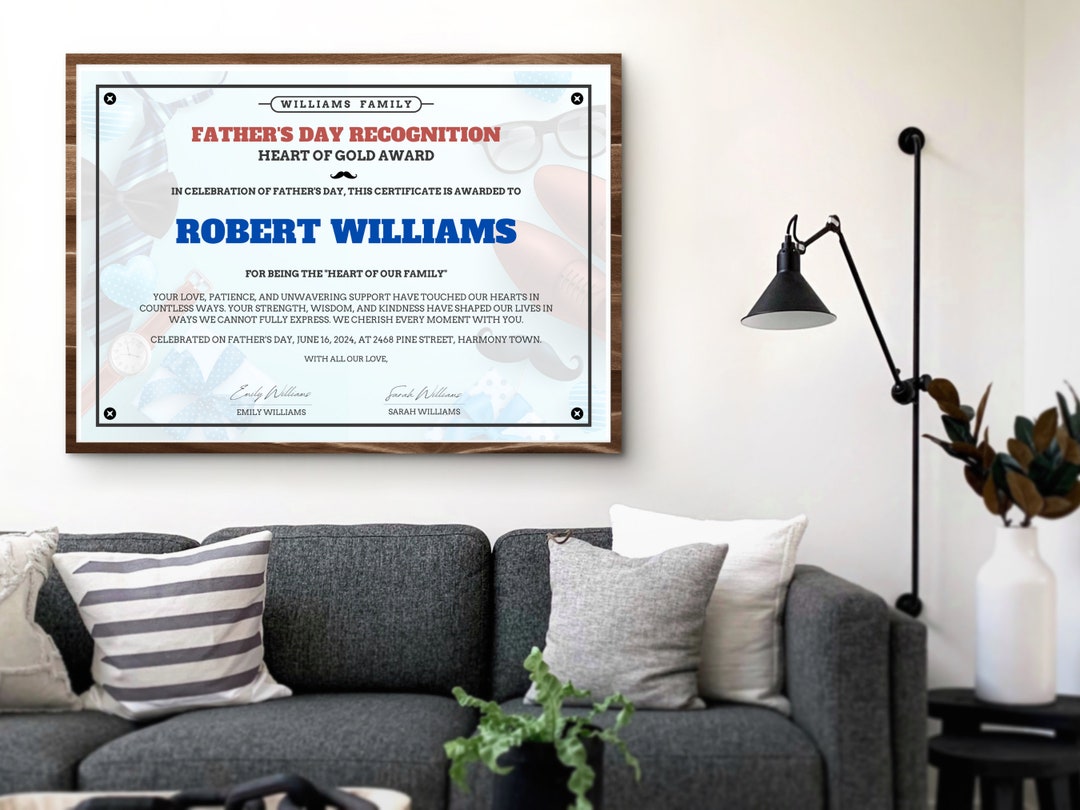 7-in-1 Editable Father's Day Certificate Template Customizable Dad ...