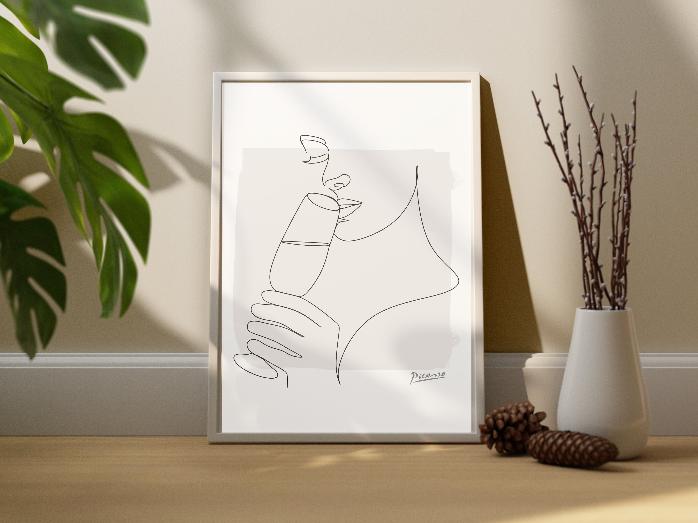 Woman Champagne Glass Line Drawing Picasso Art Decor Modern ...