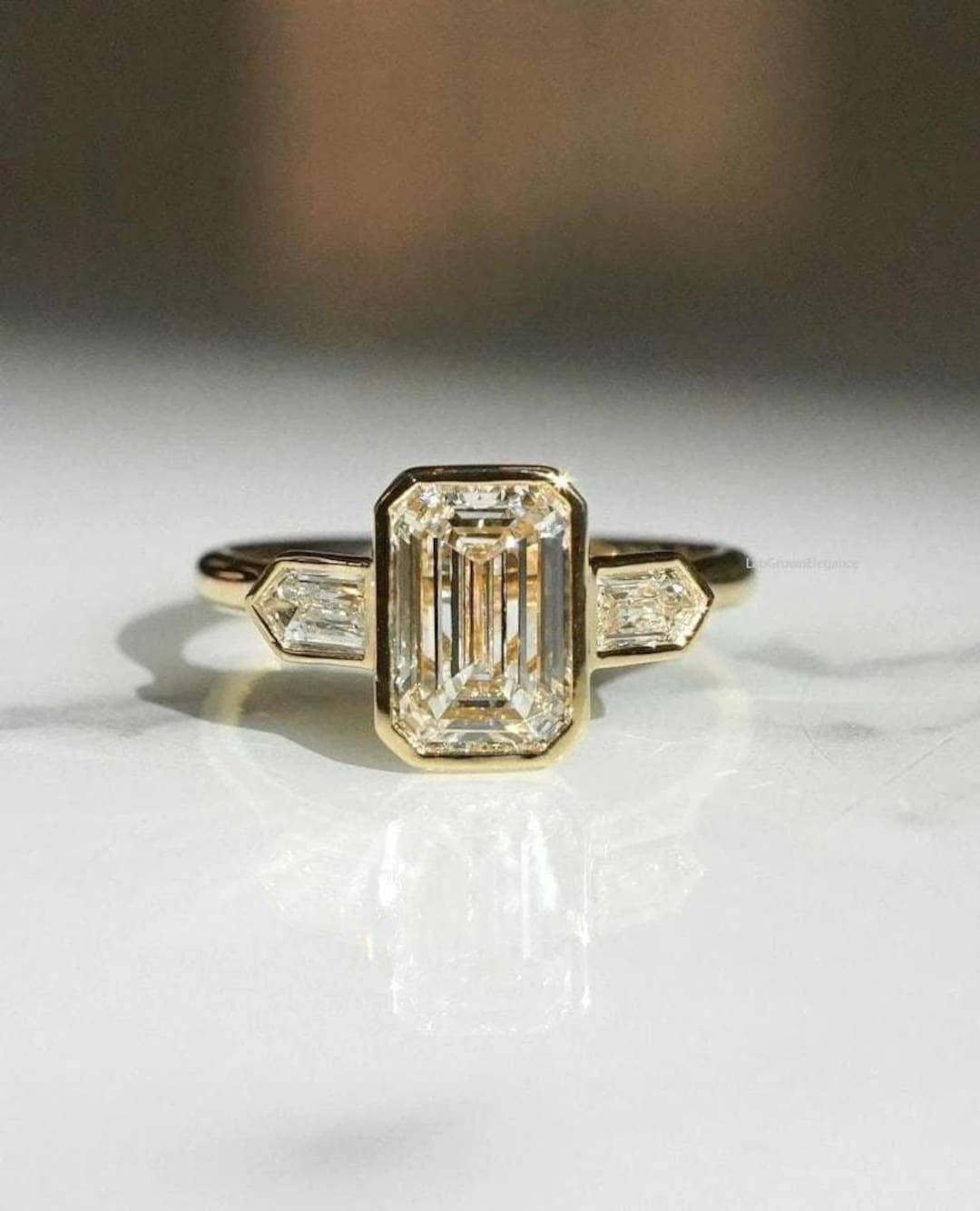 Emerald Cut Diamond Engagement Ring in Bezel Setting, 1 to 3 CT Lab ...