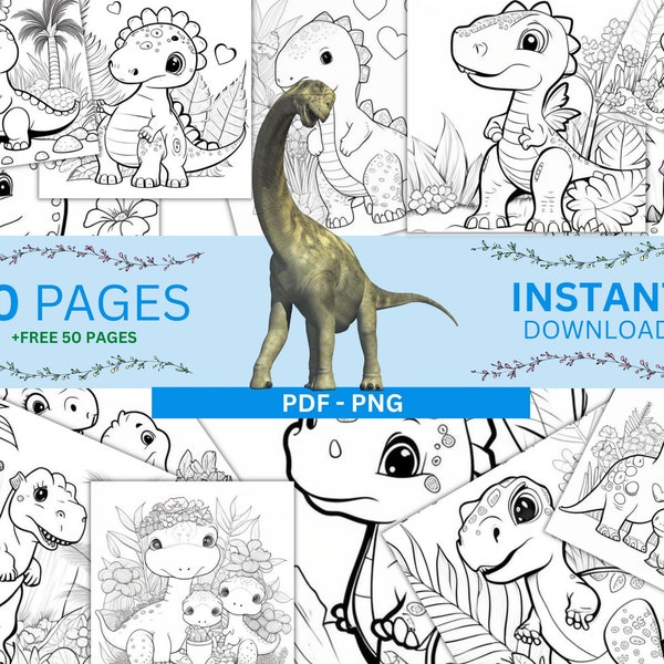 Cute Dinosaur Coloring Pages - Etsy