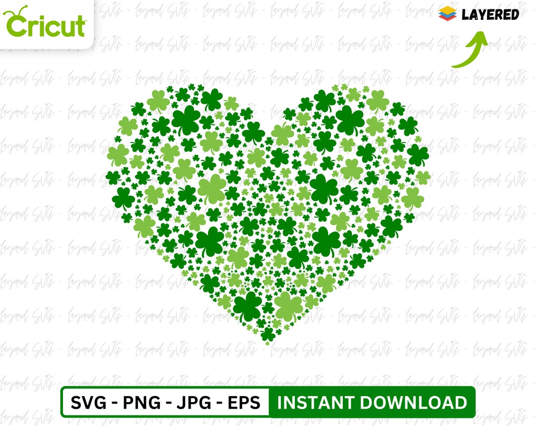 St Patrick's Day Heart Svg Clover Heart Svg - Etsy