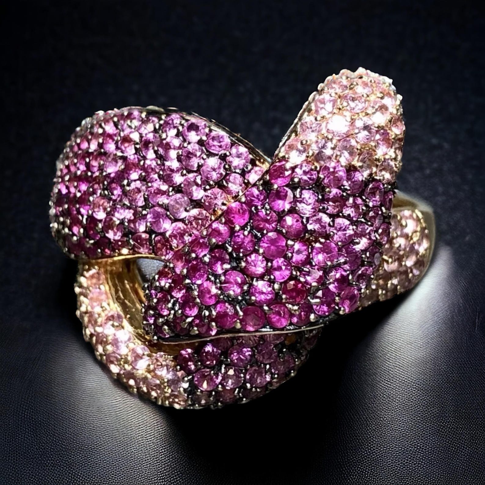 Estate 14K Rose Gold EFFY Pink Sapphire Large Twist Knot Cocktail Ring ...