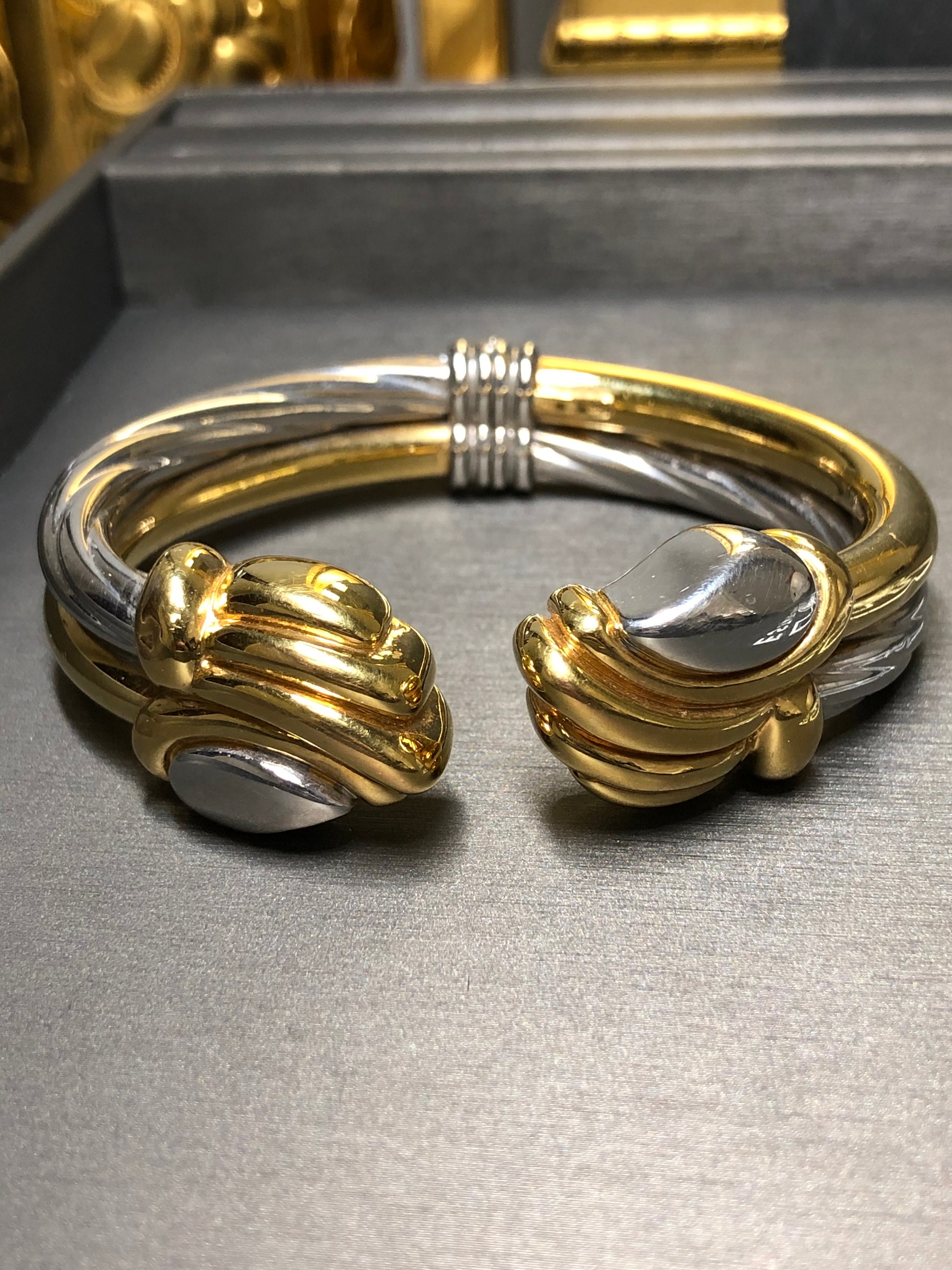 Estate 14K ITALIAN Two Tone Hollow Puffed Cuff Bracelet 7” - Etsy