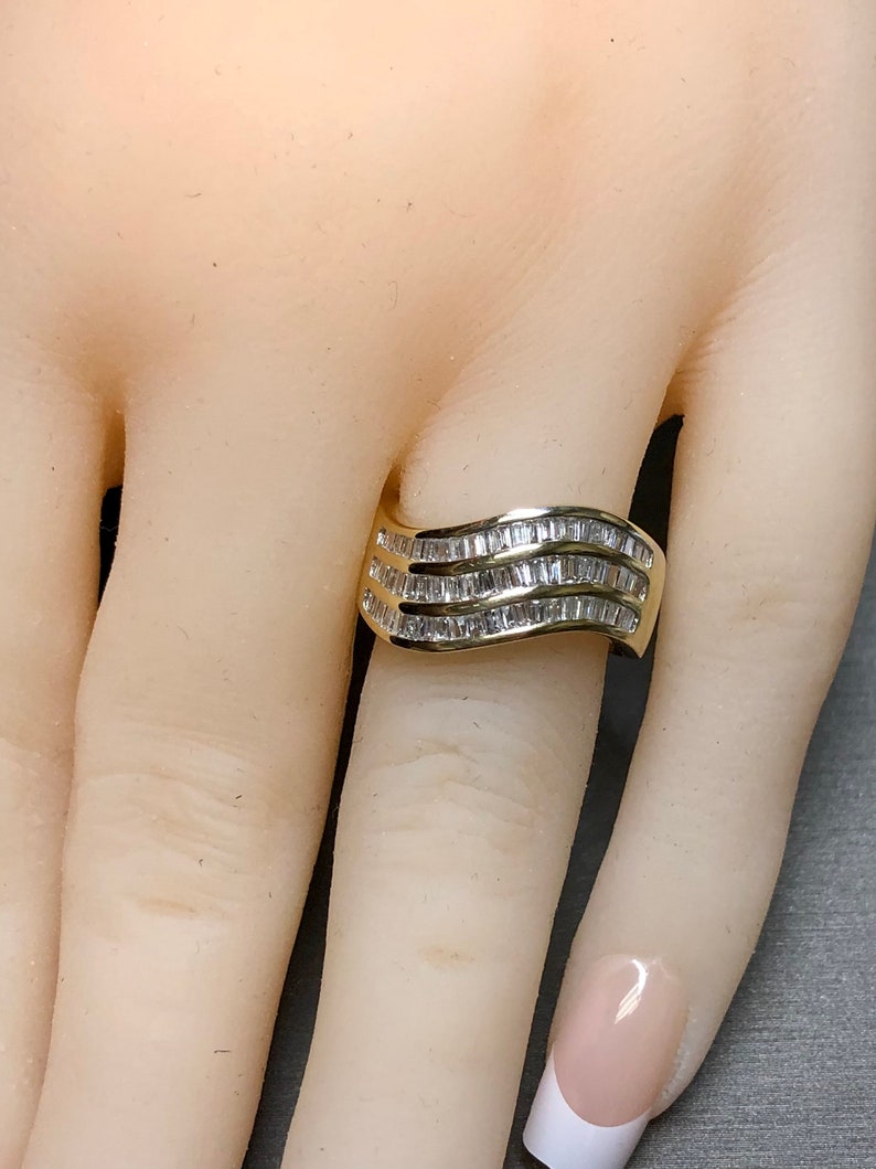 Estate 18K Channel Set Baguette Diamond Wave Band Ring 1.60cttw Sz 7.75 ...