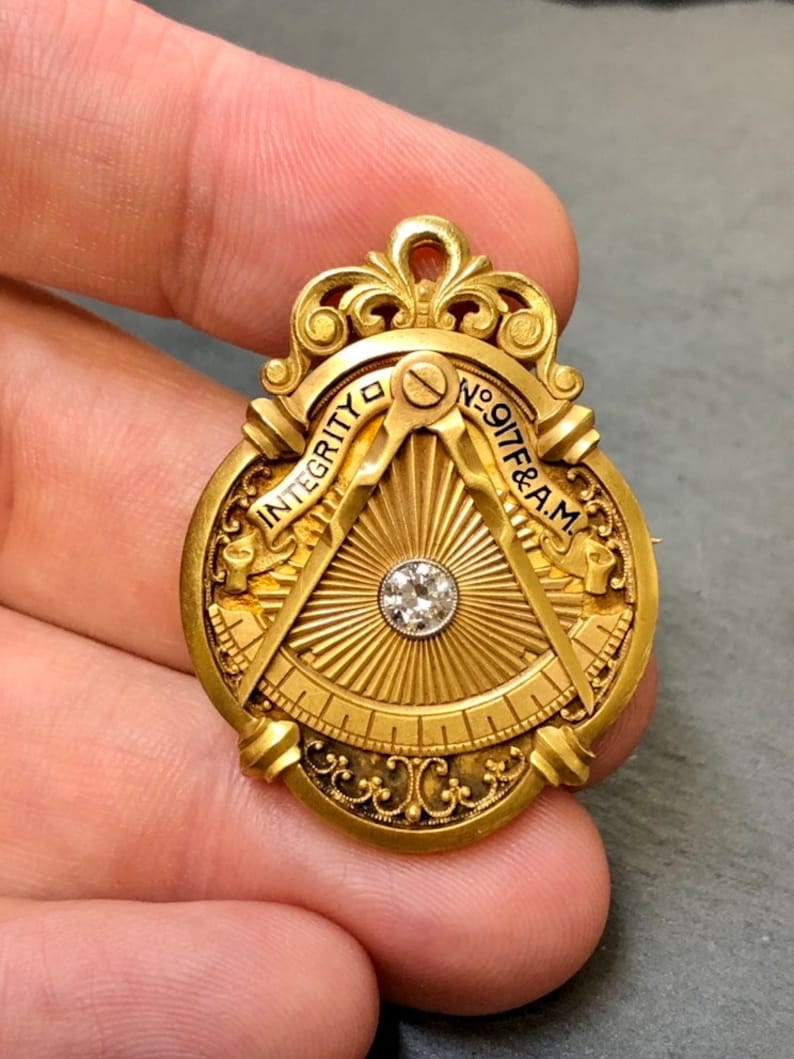 Art Deco18k Diamond Masonic Award Pin - Etsy