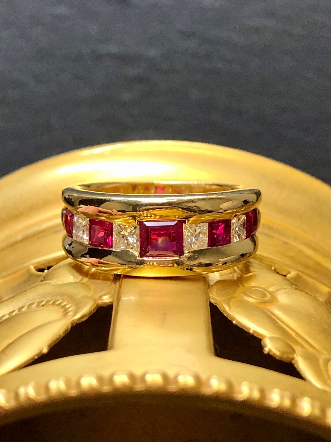 18K Burmese Ruby Princess Cut Diamond Band - Etsy