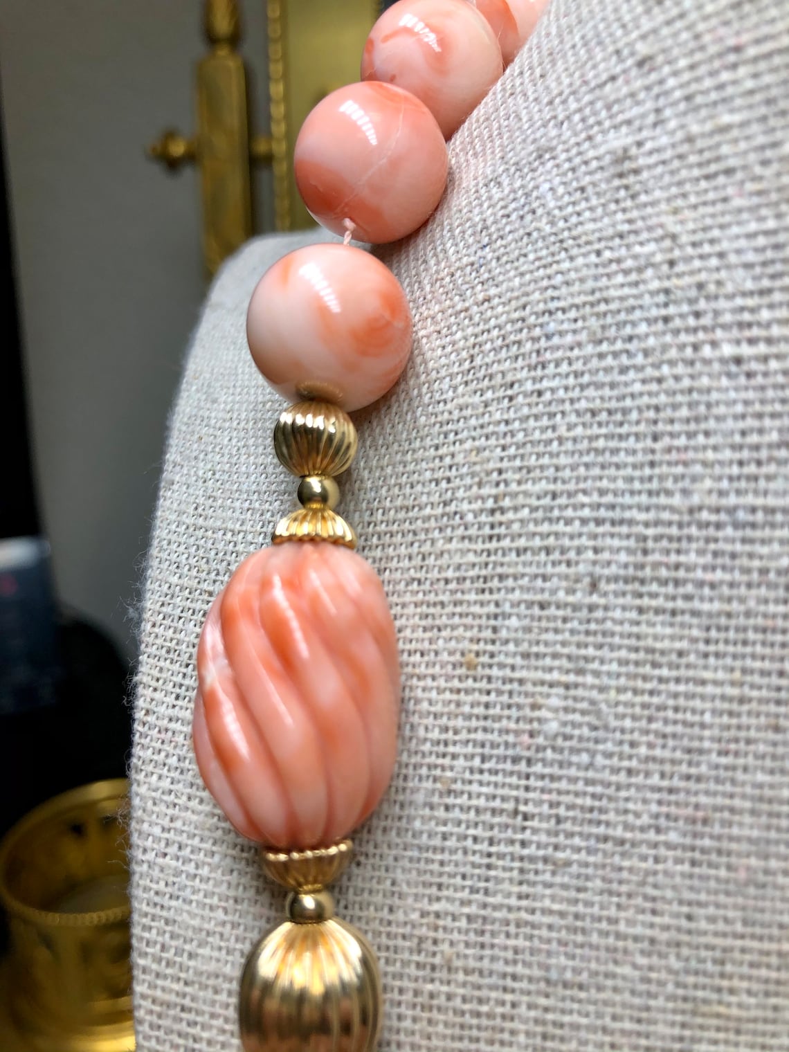 Vintage 14K Angel Skin Coral Bead Opera Length Necklace 33 - Etsy