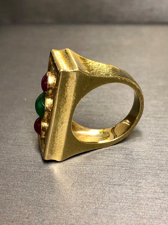 18K David Webb Diamond Cabochon Emerald Ruby Hammered… - Gem