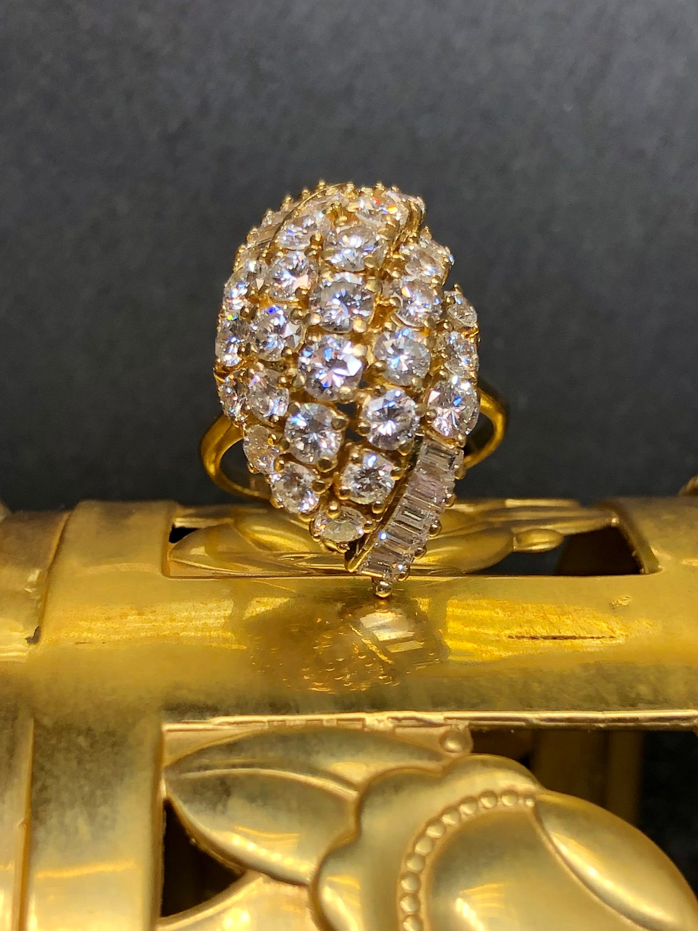 Vintage 18K Large Diamond Cluster Cocktail Ring 3.65cttw F Vs Size 7 - Etsy