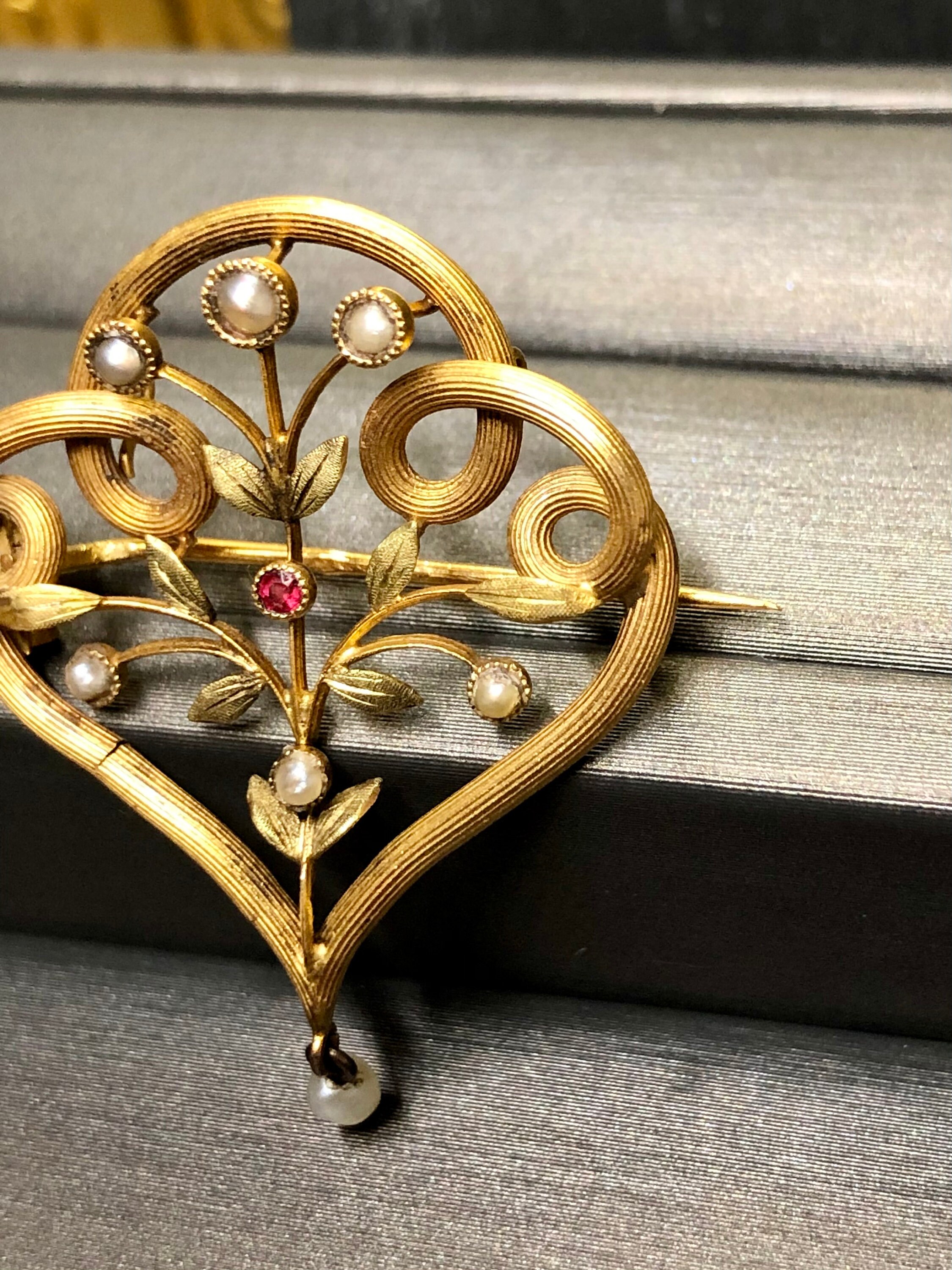 Antique 18K Art Nouveau Enamel Ruby Seed Pearl Pin Brooch - Etsy