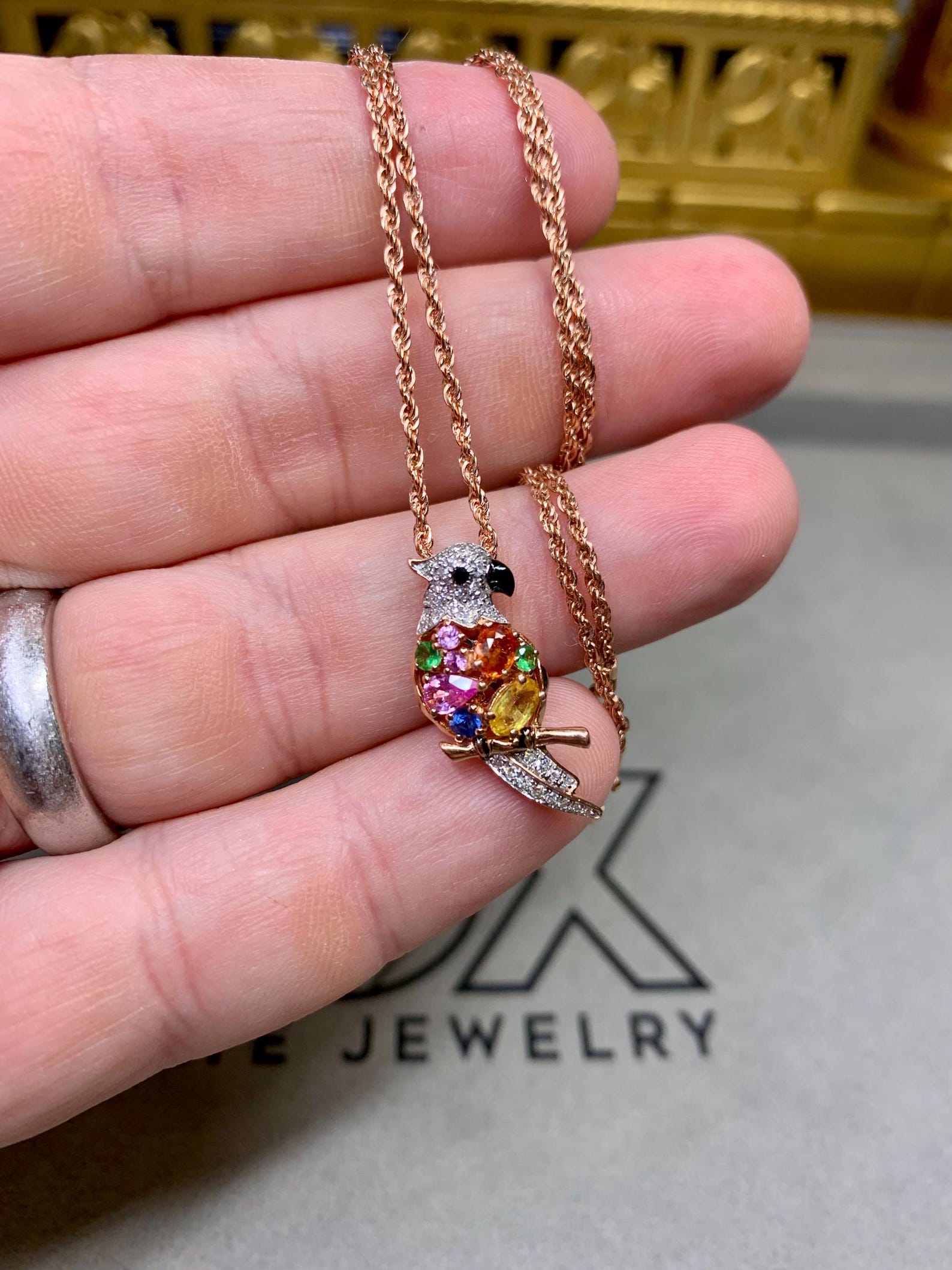 Effy Safari 14K Diamond Multicolored Sapphire Tsavorite Parrot Bird ...