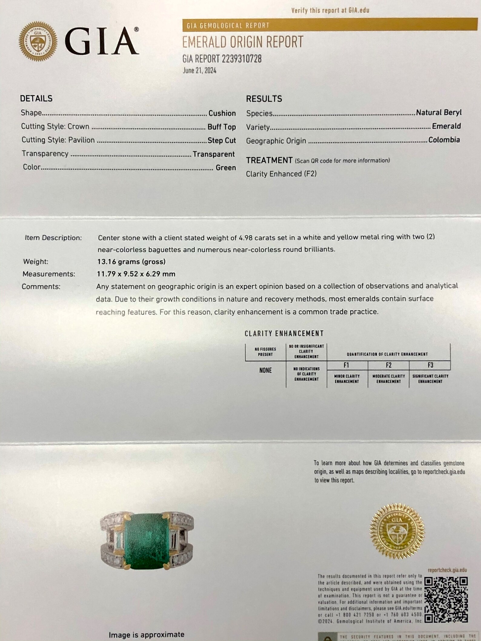 Estate 18K Platinum COLOMBIAN Buff Top Emerald Diamond Ring 6.02cttw ...