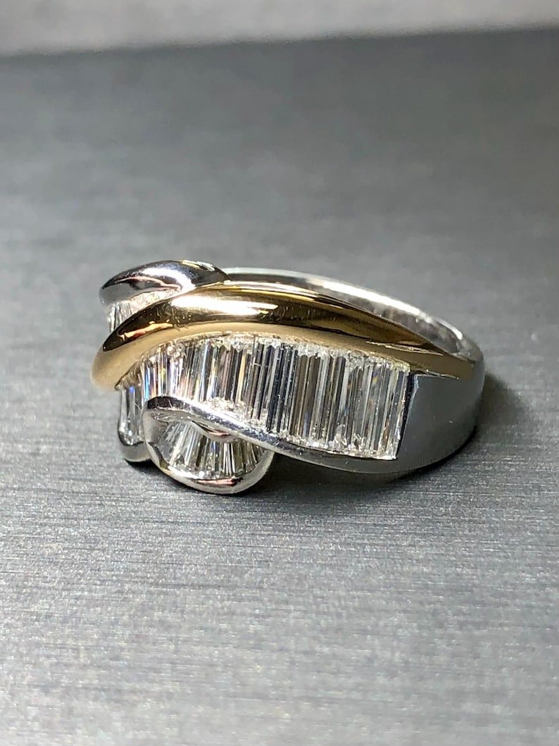 18K Platinum Large Channel Set Baguette Diamond Wave Band Ring 3.20ctw ...