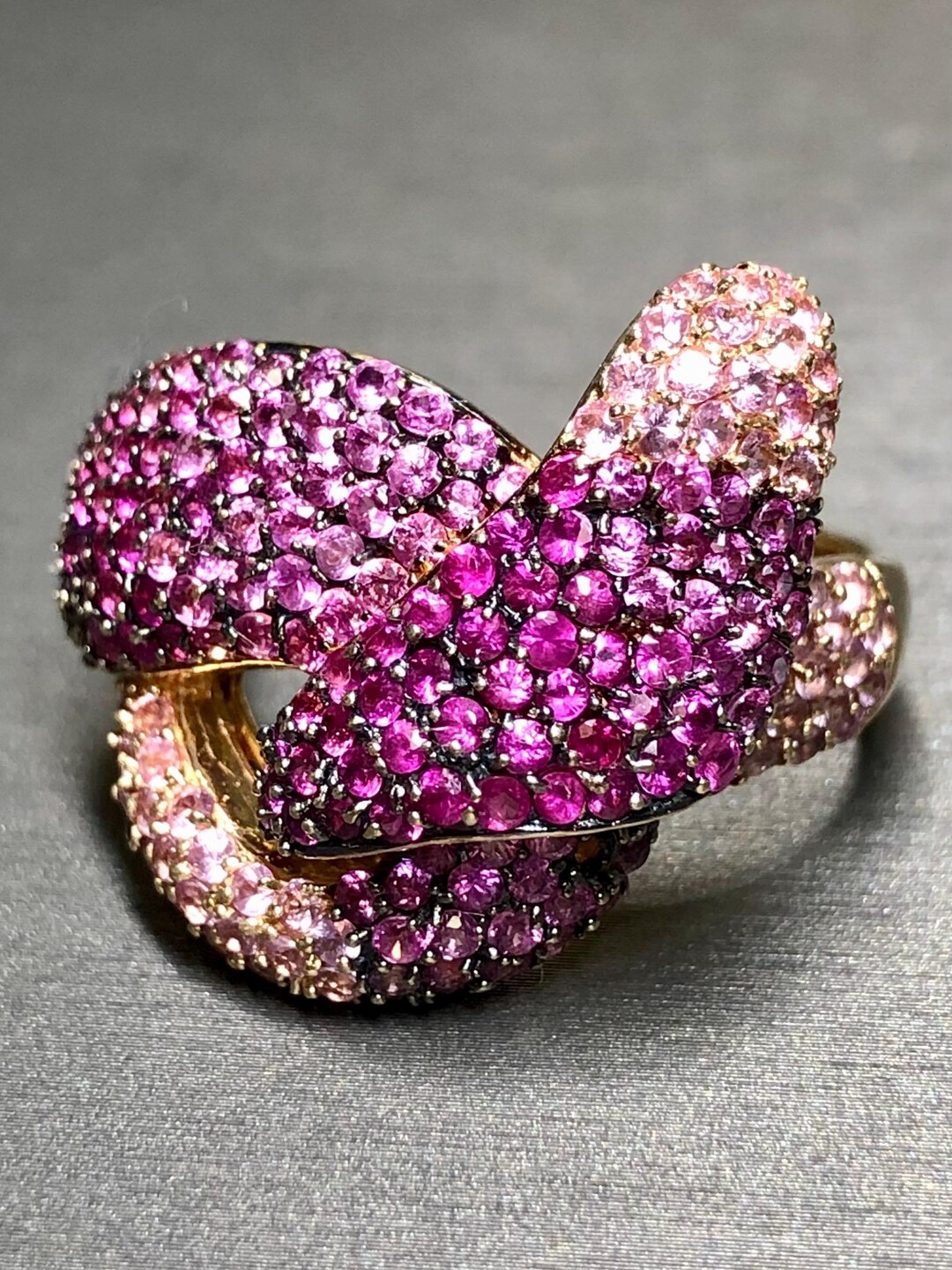 Estate 14K Rose Gold EFFY Pink Sapphire Large Twist Knot Cocktail Ring ...