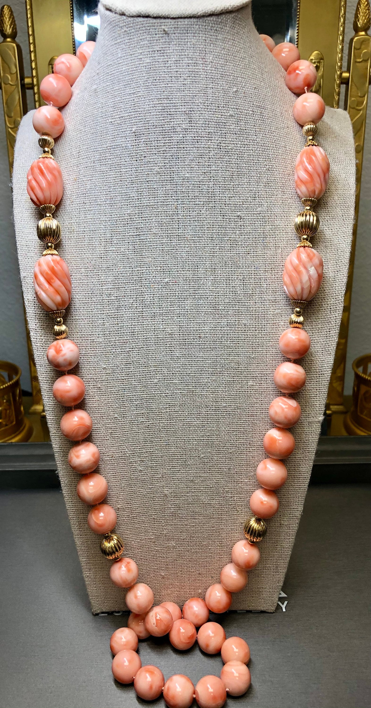 Vintage 14K Angel Skin Coral Bead Opera Length Necklace 33 - Etsy
