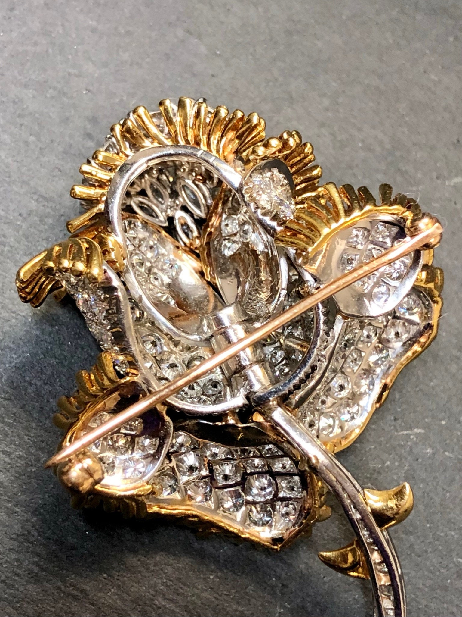 Large Vintage Estate 18K & Platinum Diamond Rose Flower Brooch 13cttw ...