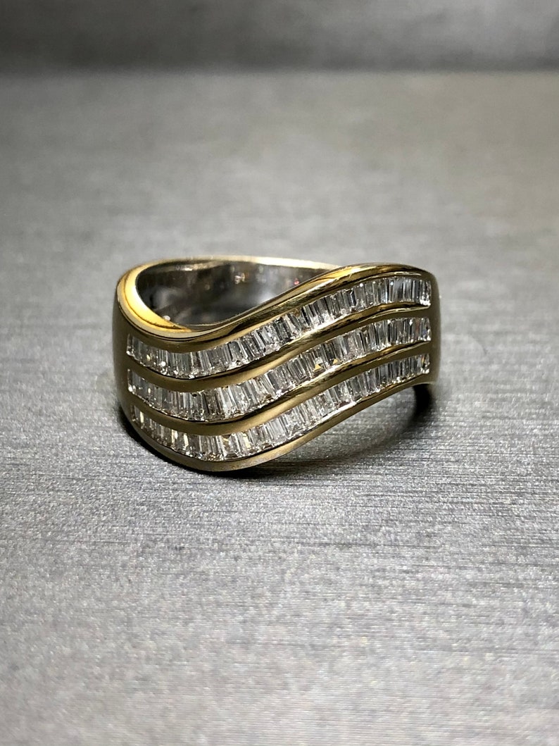 Estate 18K Channel Set Baguette Diamond Wave Band Ring 1.60cttw Sz 7.75 ...