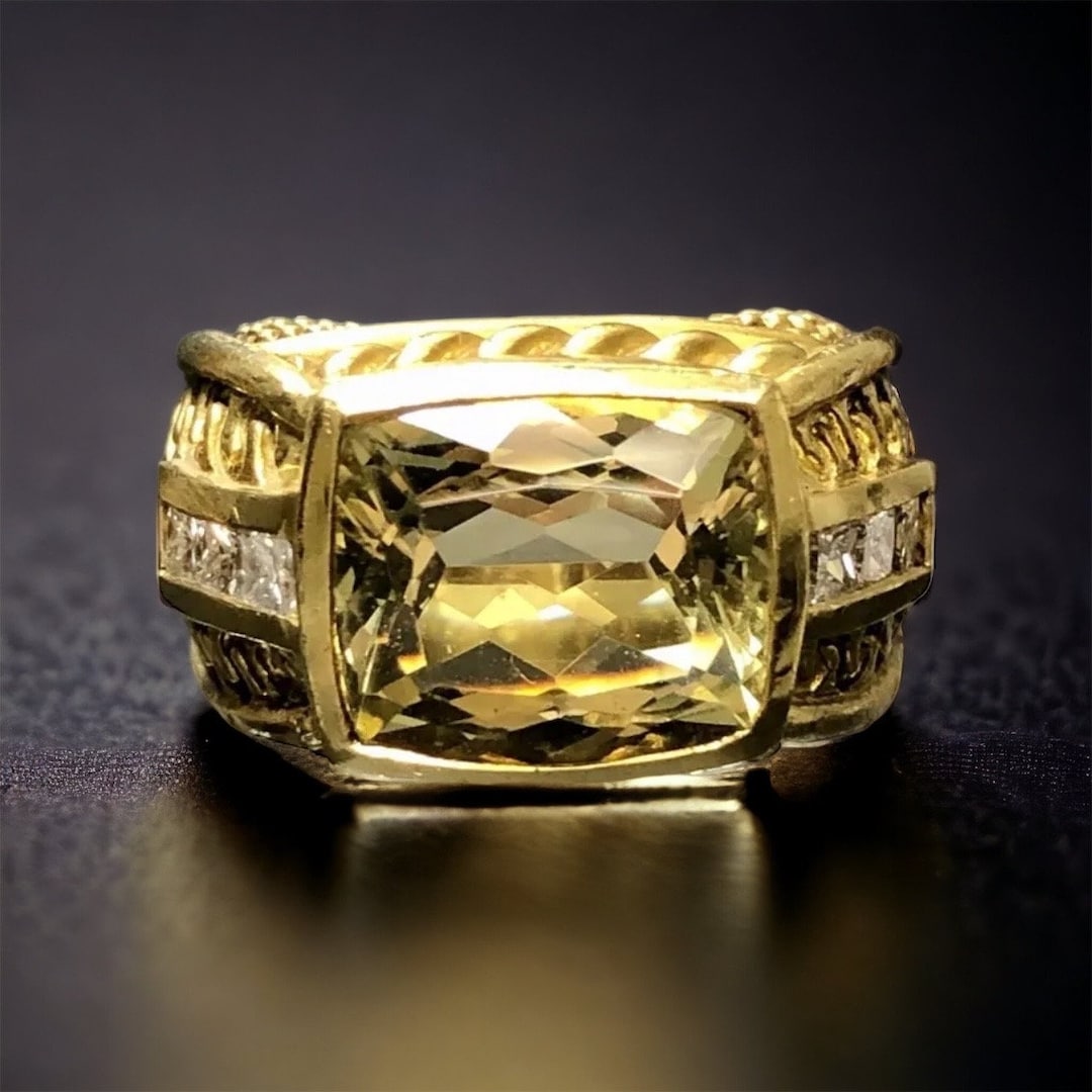 Estate 18K Judith Ripka Lemon Quartz Princess Cut Diamond Ring - Etsy