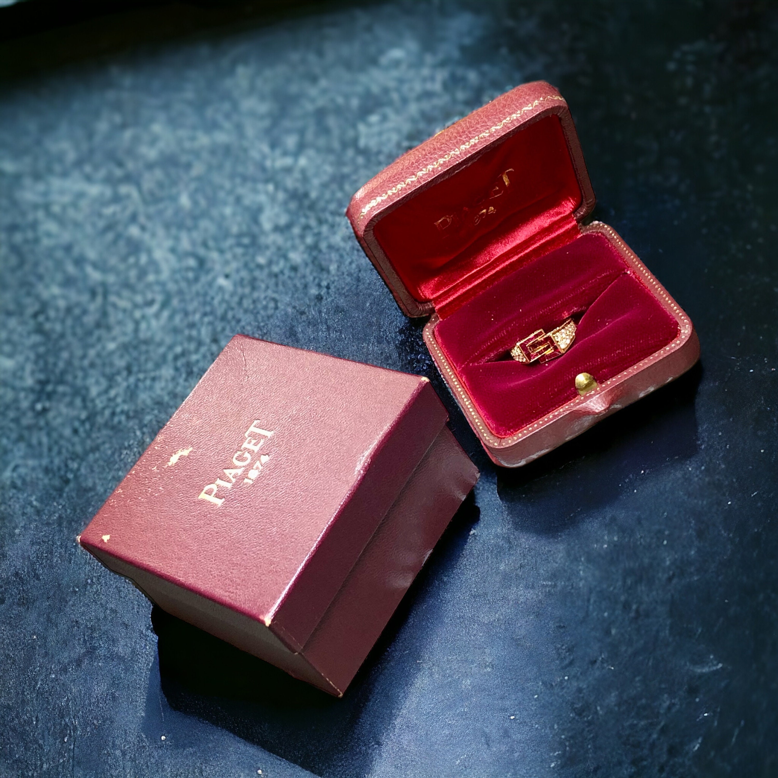 Vintage Piaget 18K Ruby Diamond Interlocking Cocktail Ring W/original ...