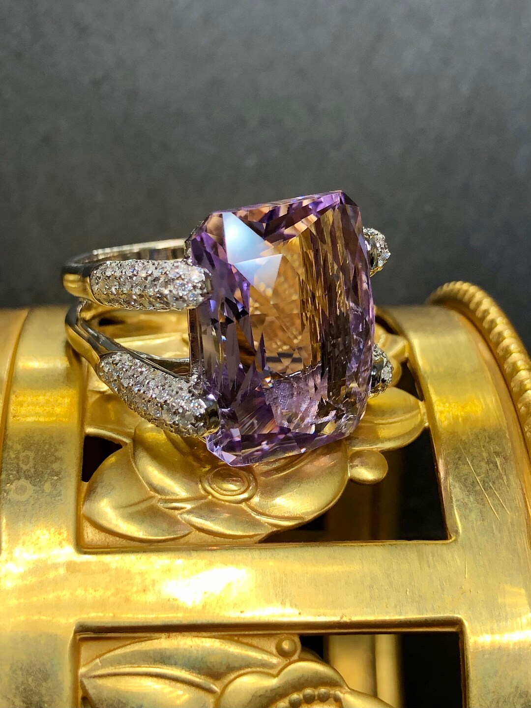 Estate 18K Fantasy Cut Amethyst Pave Diamond Cocktail Ring Sz 7 22 ...