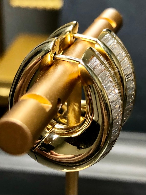 MARCO VALENTE 18K Graduated Baguette Diamond Wide Hoo… - Gem