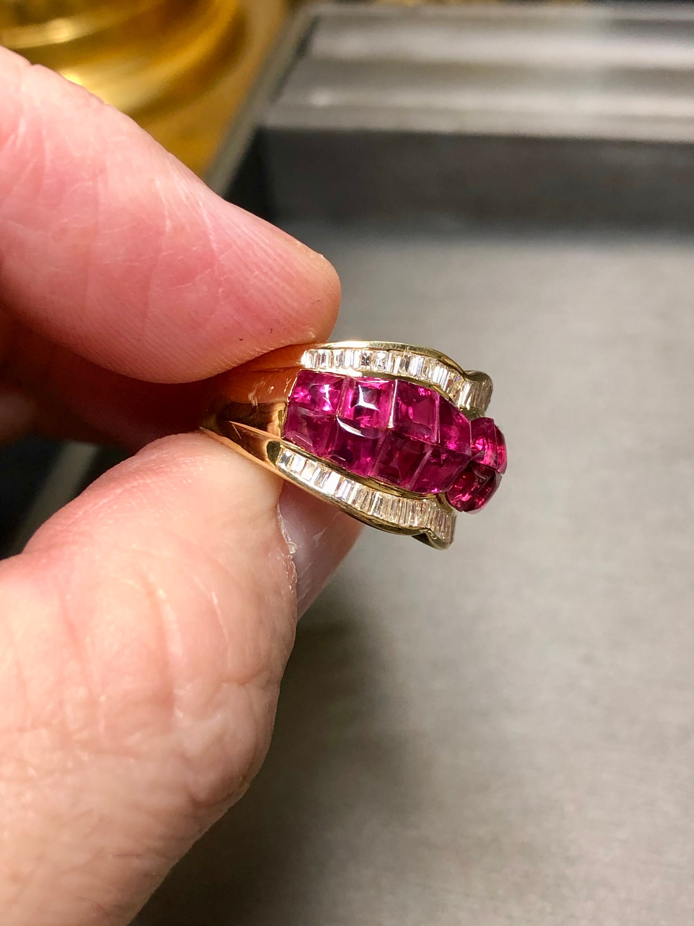 Estate 18K Buff Top Ruby Baguette Diamond Cocktail Band Ring 6.30cttw ...
