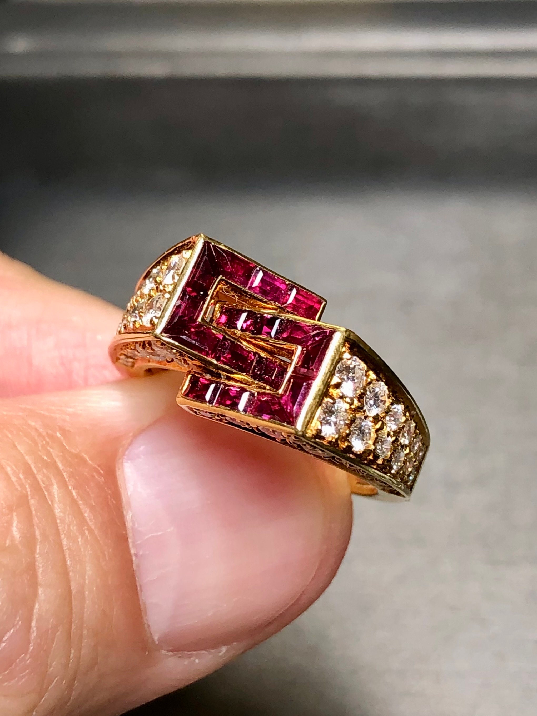 Vintage Piaget 18K Ruby Diamond Interlocking Cocktail Ring W/original ...