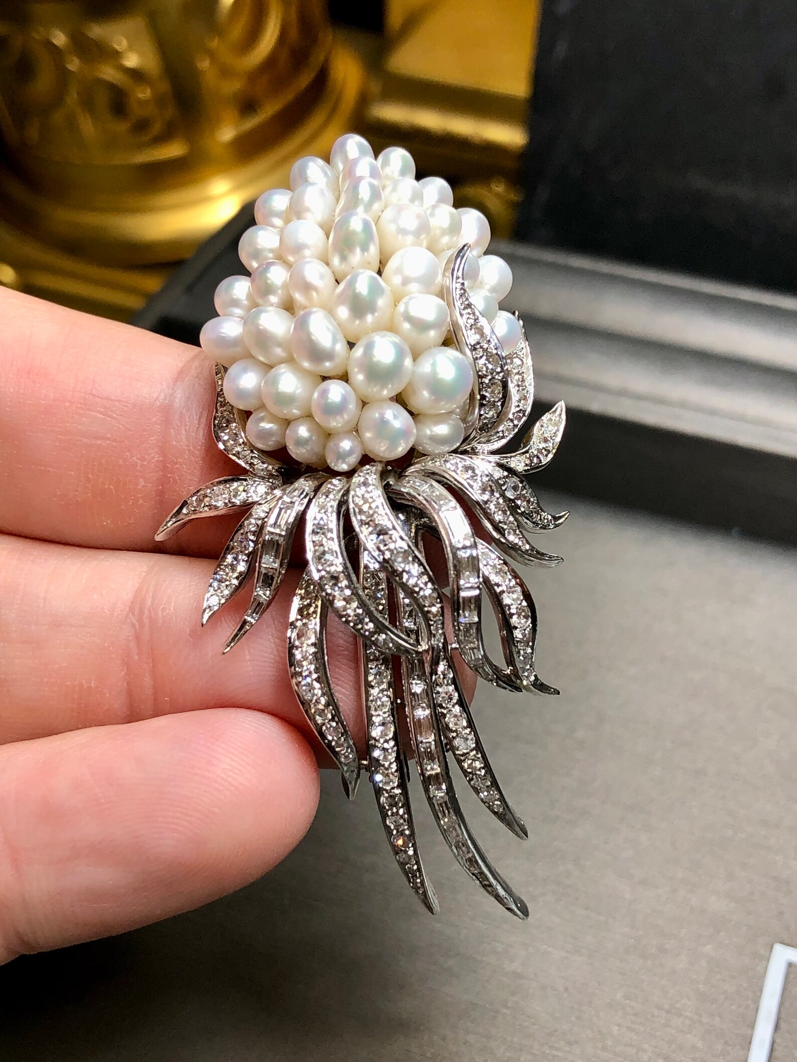 Vintage KURT WAYNE Pearl Baguette Round Diamond Vine Ribbon Brooch 2cttw - Etsy