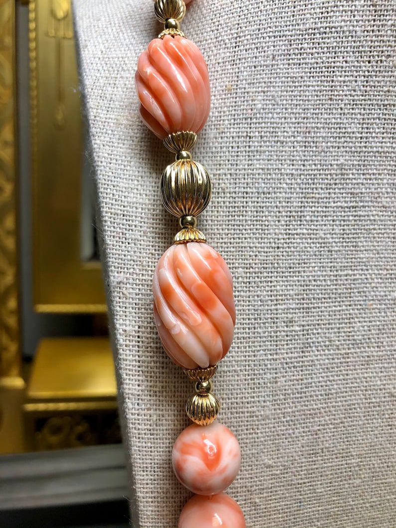 Vintage 14K Angel Skin Coral Bead Opera Length Necklace 33” - Etsy