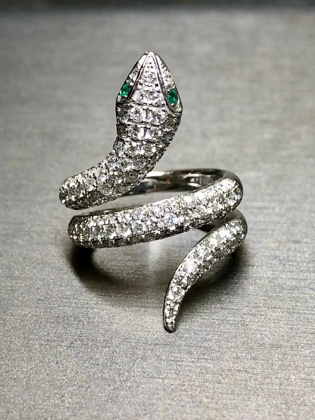 Estate EFFY 14K White Gold Diamond Emerald Serpent Snake Cocktail Ring ...