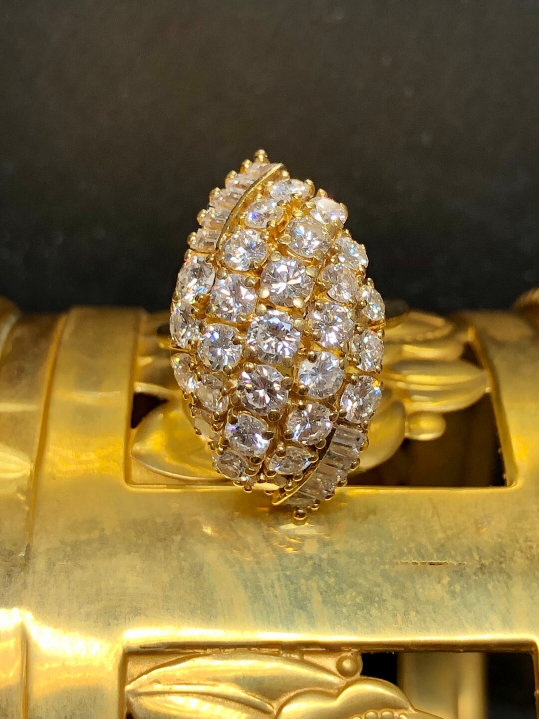 Vintage 18K Large Diamond Cluster Cocktail Ring 3.65cttw F Vs Size 7 - Etsy