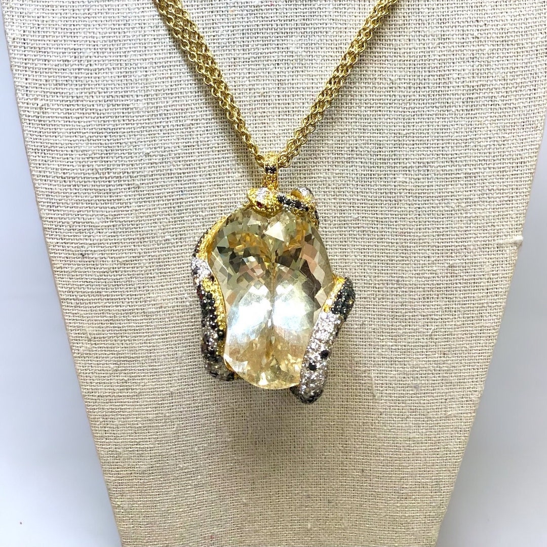 Estate 18K Diamond Ruby Serpent Snake Necklace Pendant 219.84cttw GIA ...