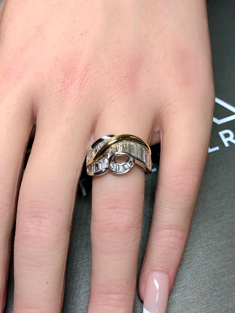 18K Platinum Large Channel Set Baguette Diamond Wave Band Ring 3.20ctw ...