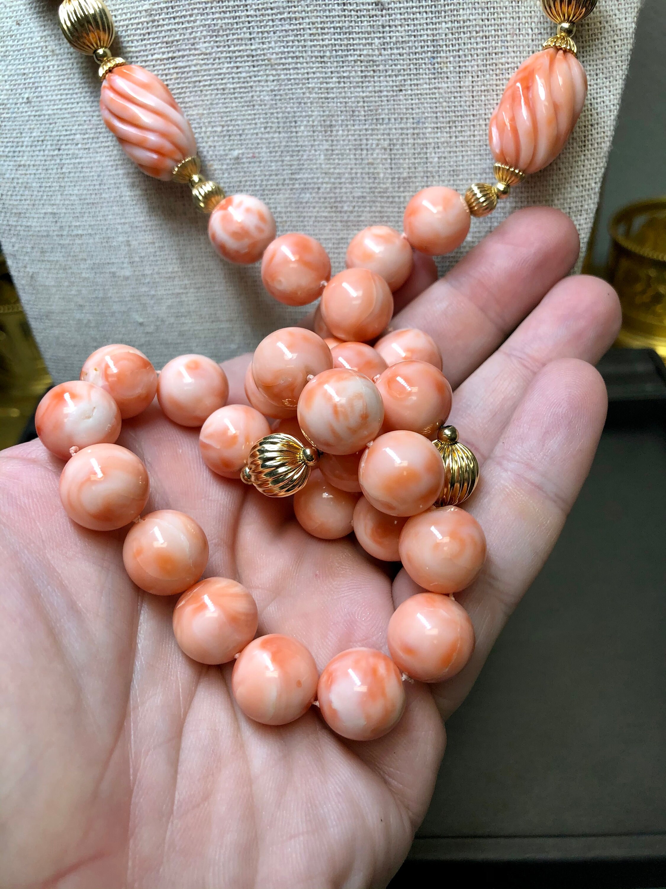 Vintage 14K Angel Skin Coral Bead Opera Length Necklace 33 - Etsy
