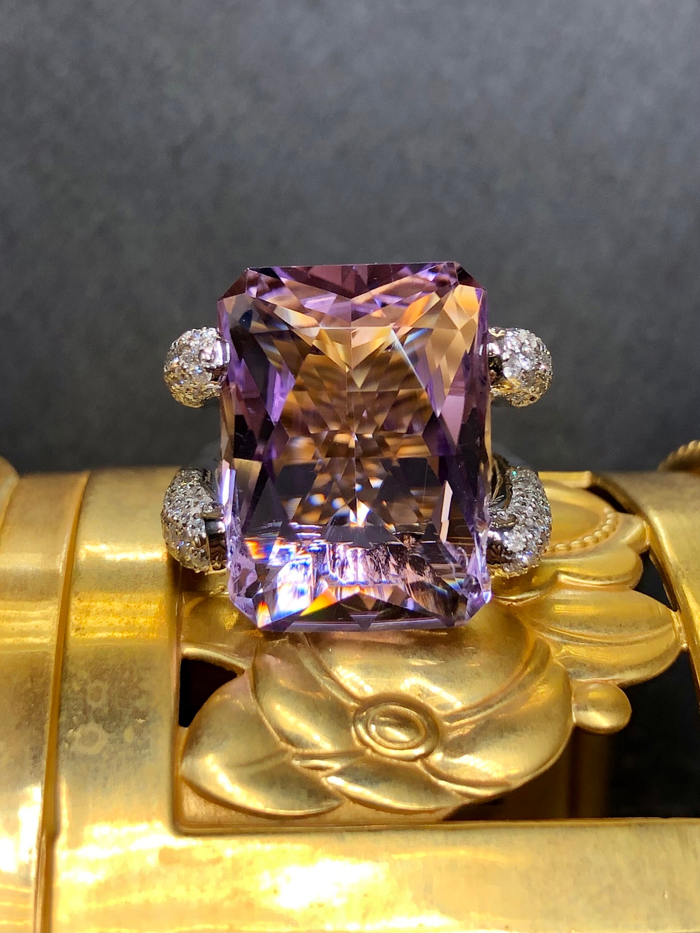 Estate 18K Fantasy Cut Amethyst Pave Diamond Cocktail Ring Sz - Etsy