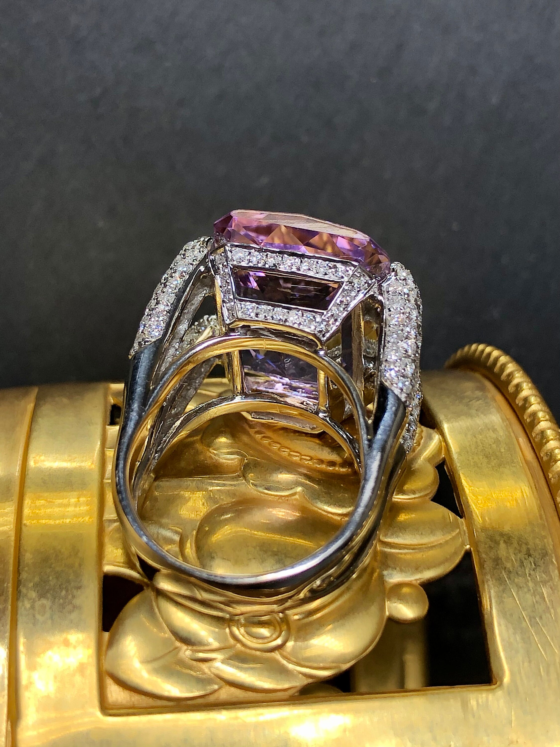 Estate 18K Fantasy Cut Amethyst Pave Diamond Cocktail Ring Sz - Etsy