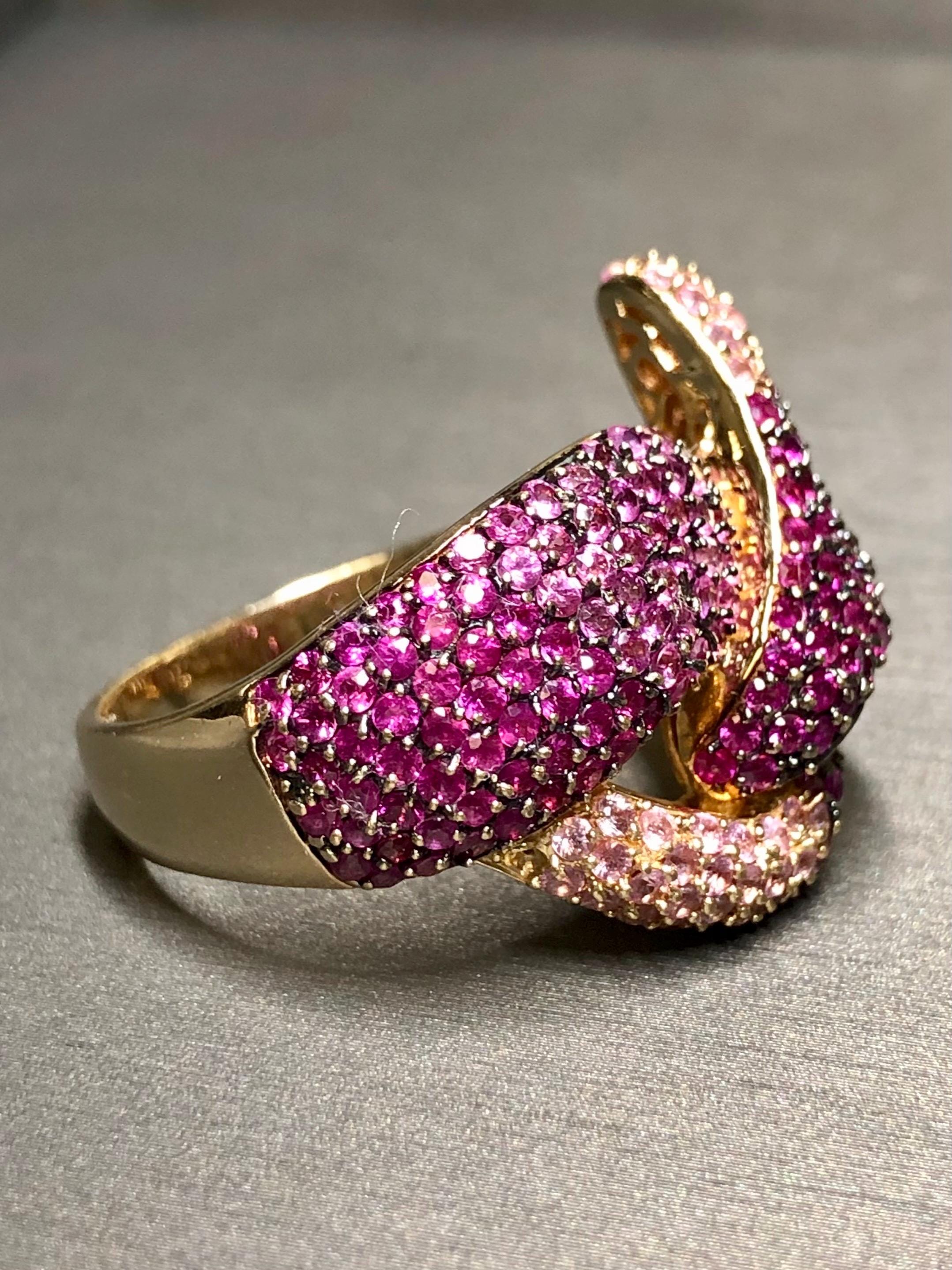Estate 14K Rose Gold EFFY Pink Sapphire Large Twist Knot Cocktail Ring ...