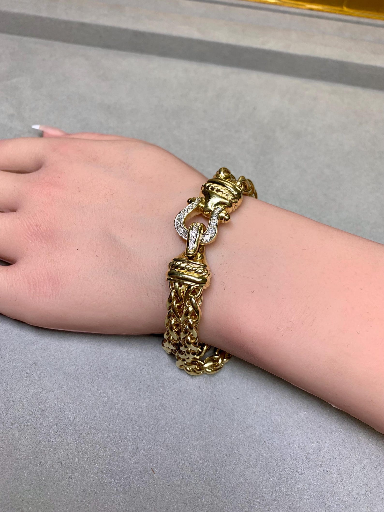 Vintage David Yurman 18K Gold Double Wheat Bracelet W/ Diamond Clasp 7. ...